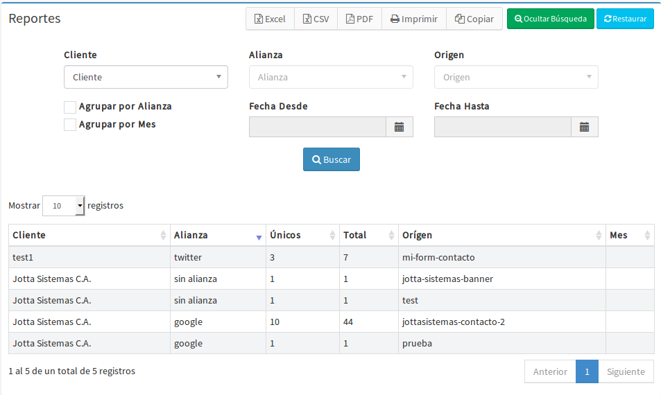 Consultar Reporte de Leads